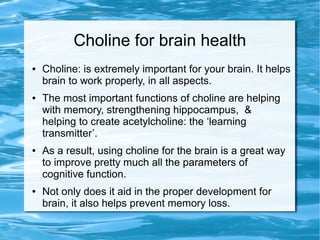 Vitamin uses for: Choline, B8,Inositol, Molybdenum,Iodine, Copper & Nickel | ODP