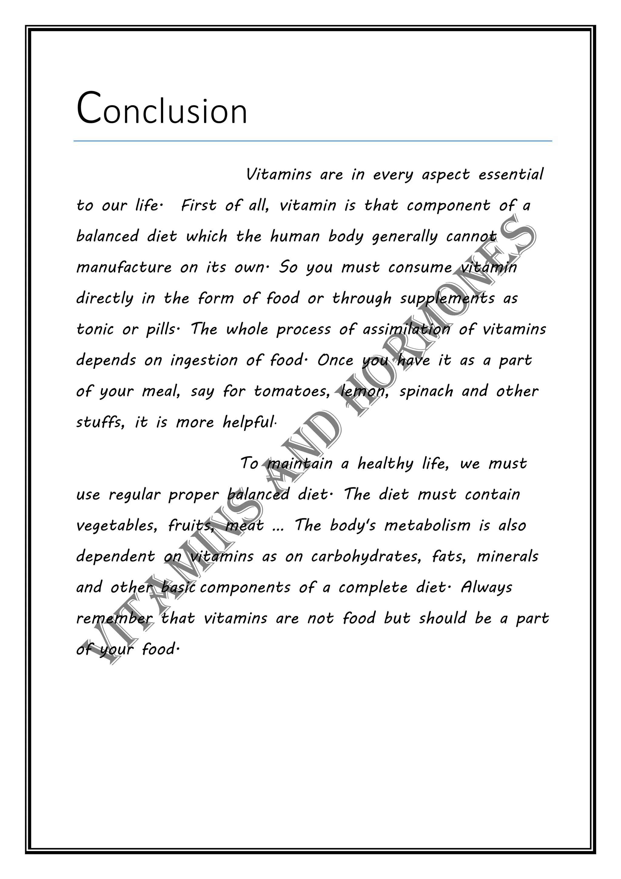 Chemistry investigatory project 2k18 (12th isc): Vitamins and hormones ...