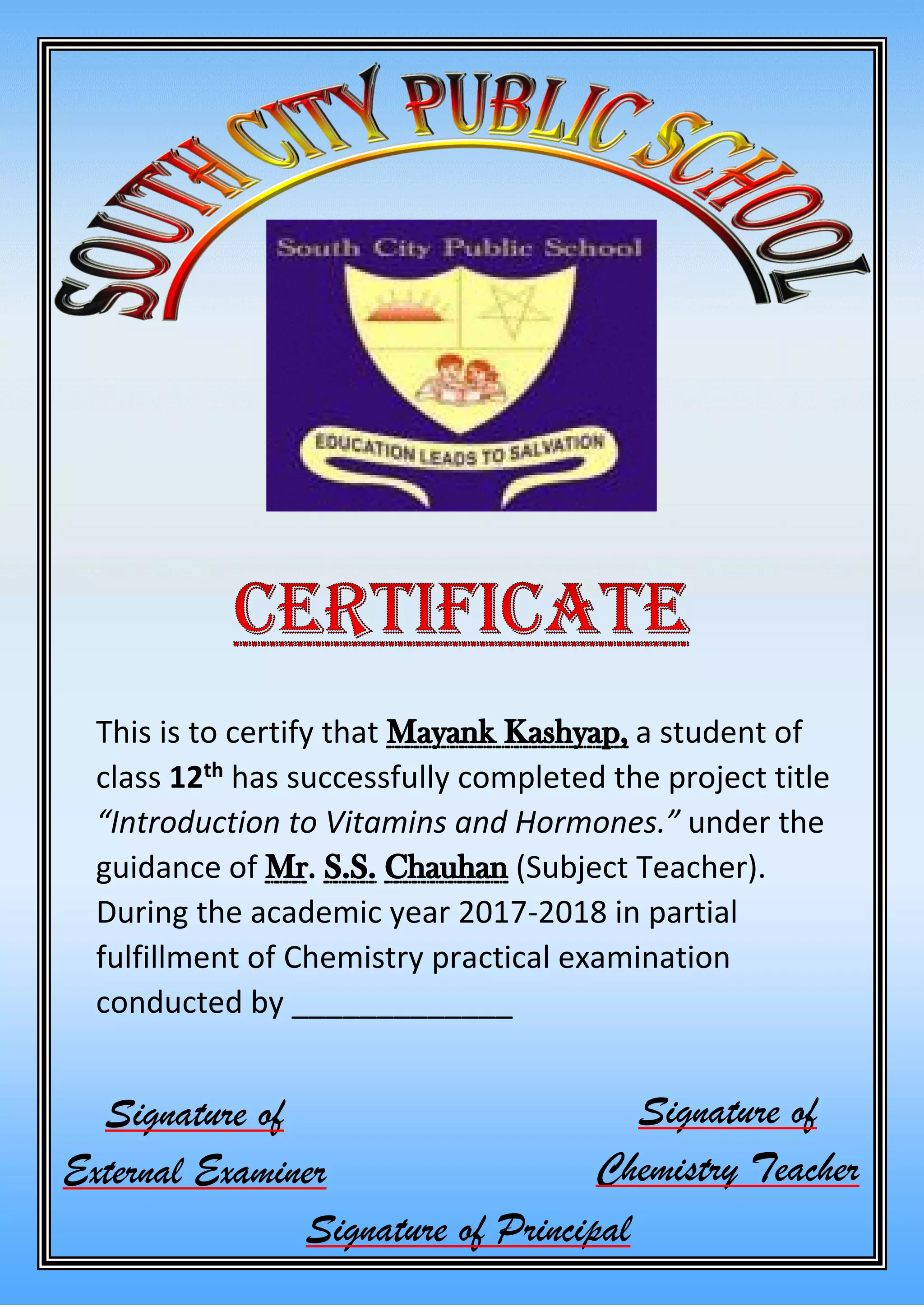 Chemistry investigatory project 2k18 (12th isc): Vitamins and hormones ...