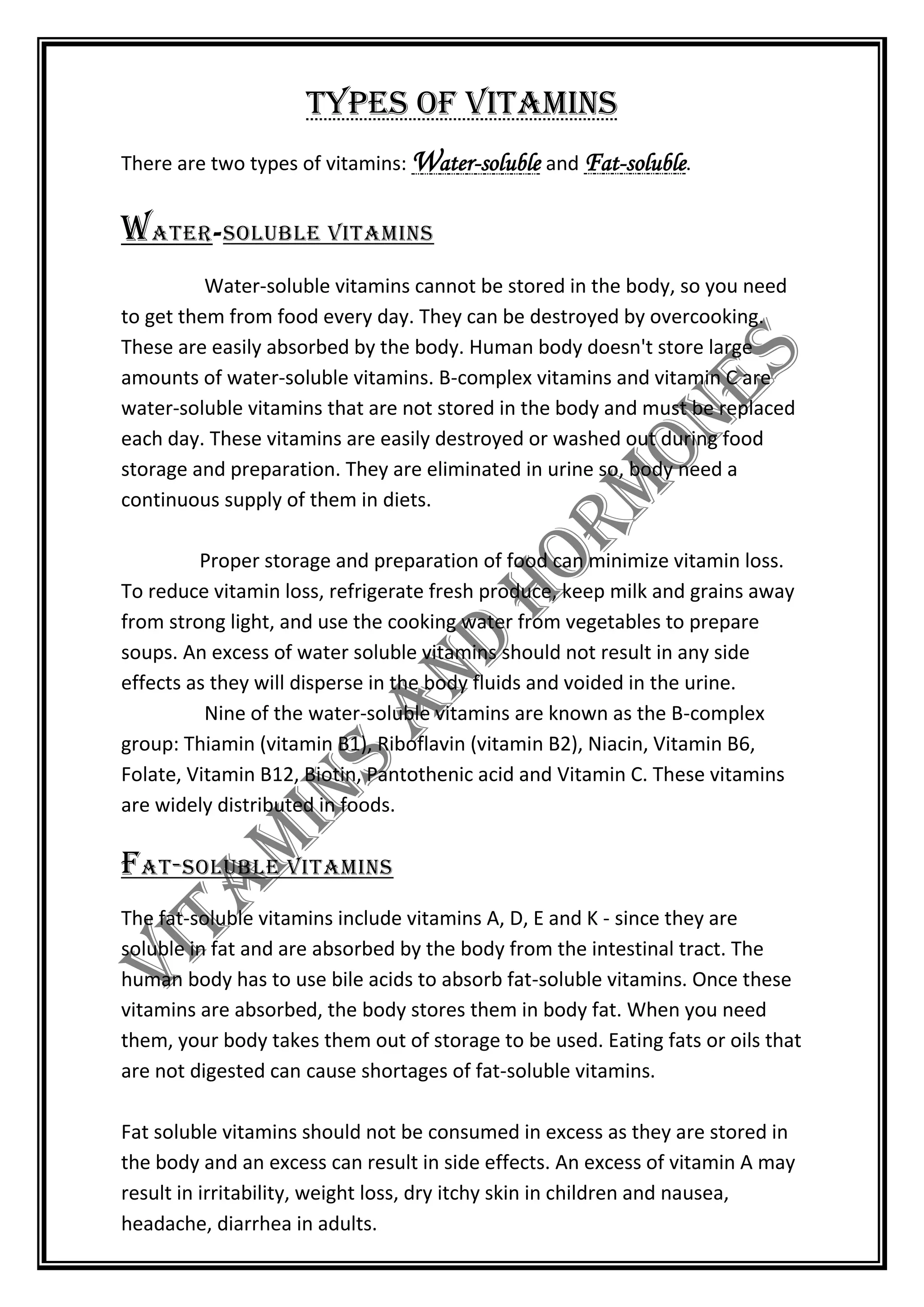 Chemistry investigatory project 2k18 (12th isc): Vitamins and hormones ...