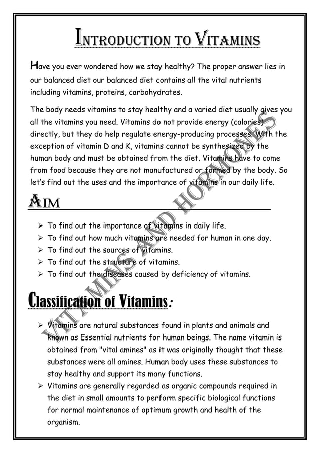 Chemistry investigatory project 2k18 (12th isc): Vitamins and hormones and their characteristics ...