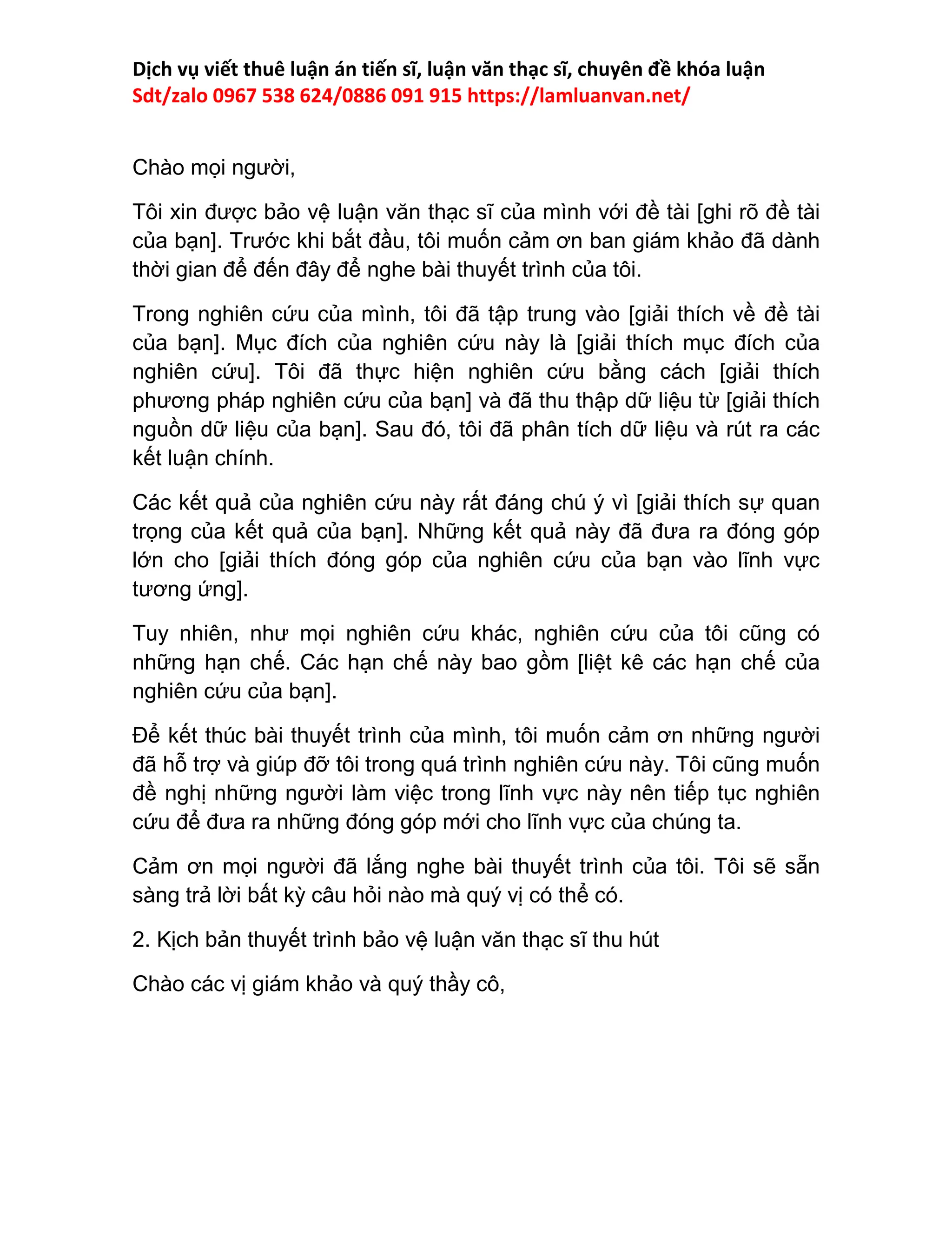 Mẫu bài thuyết trình bảo vệ luận văn thạc sĩ | DOCX