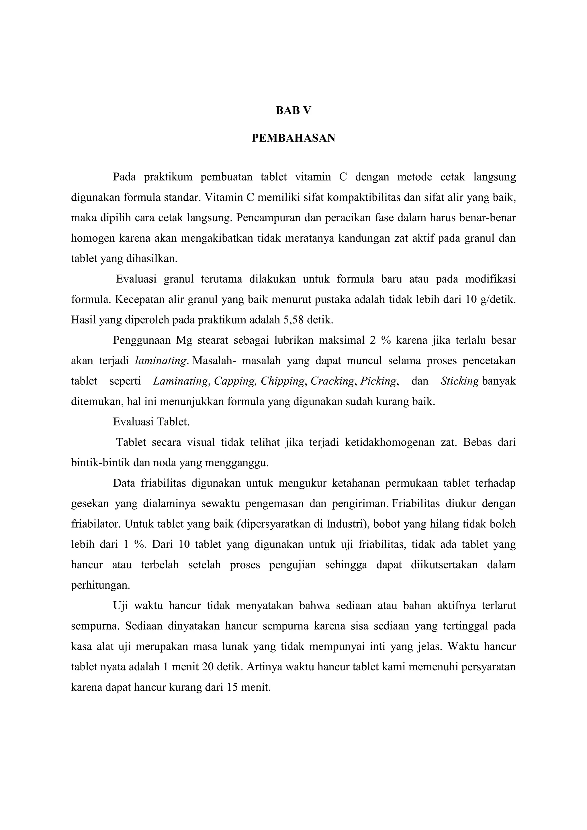 Laporan Praktikum Pembuatan Tablet Vitamin-C | PDF