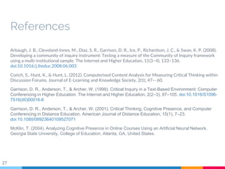 Assessing cognitive presence using automated learning analytics methods | PPT