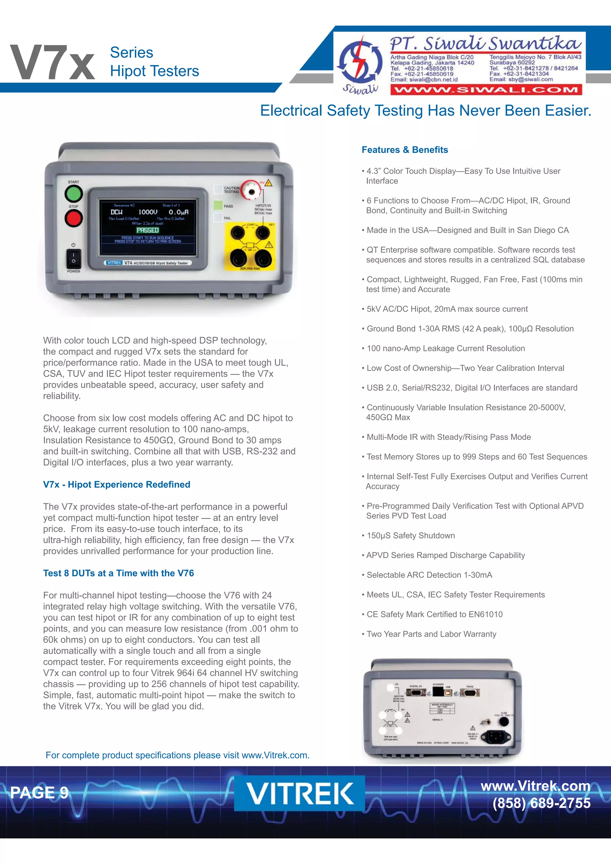 Vitrek Catalog | Electrical Safety and Test Equipment | PDF