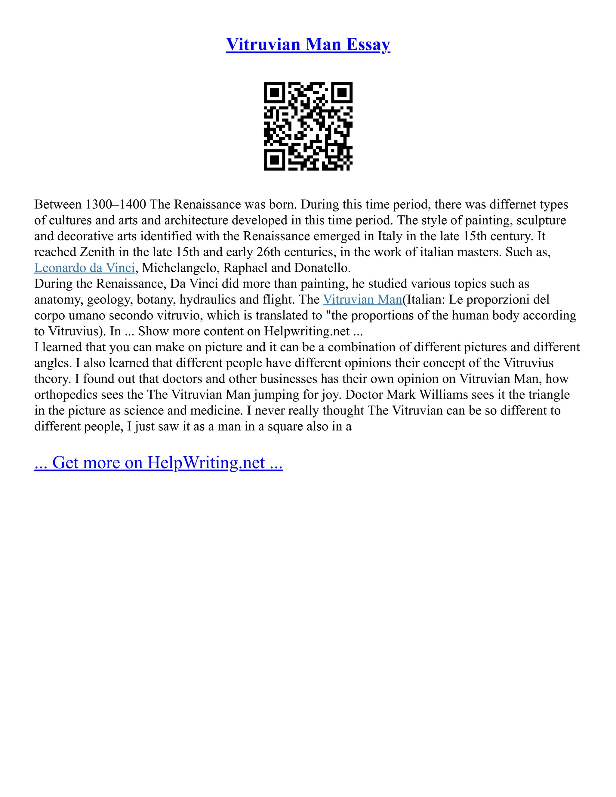 Vitruvian Man Essay | PDF