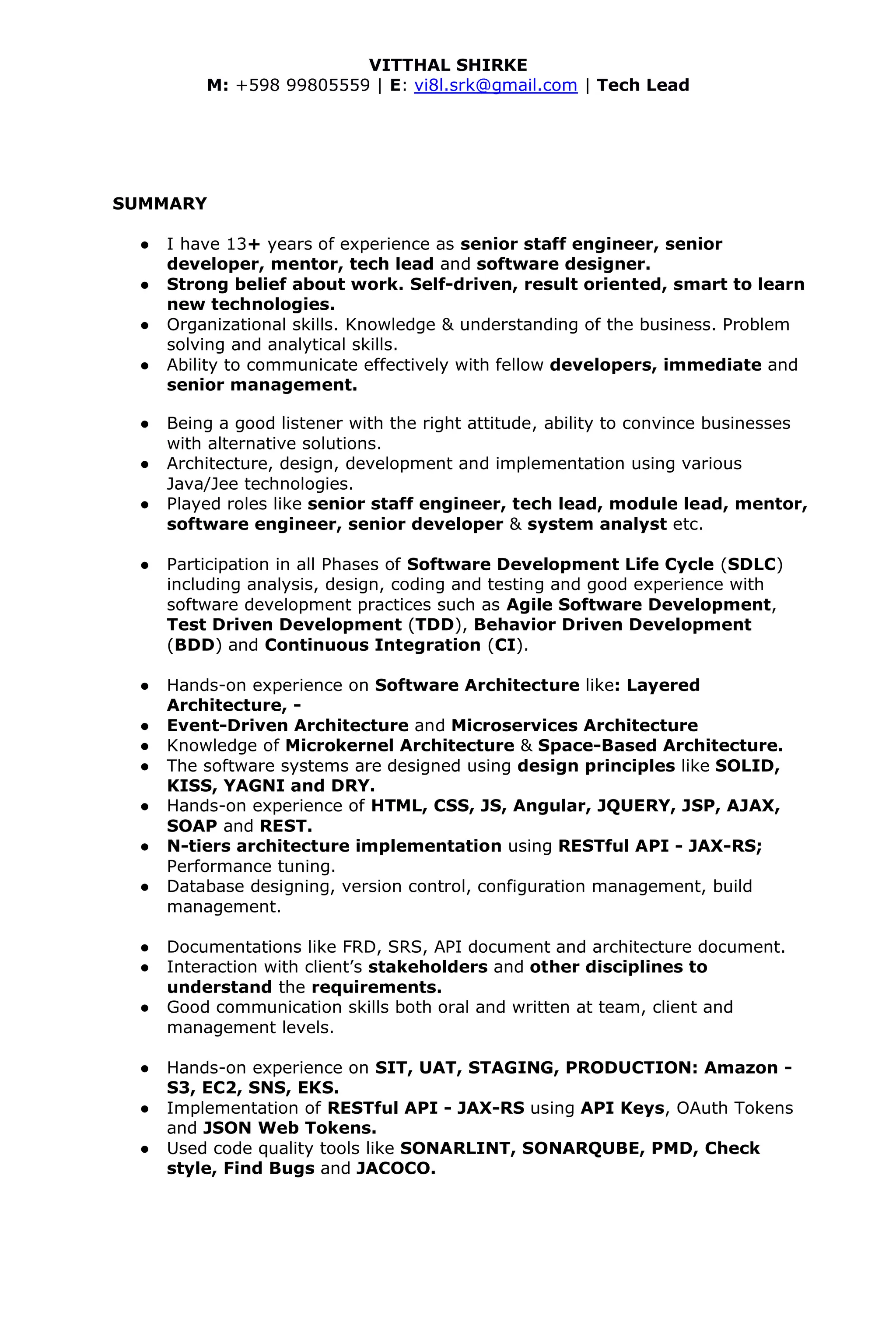 Vitthal Shirke Java Microservices Resume.pdf | Web Development | Internet