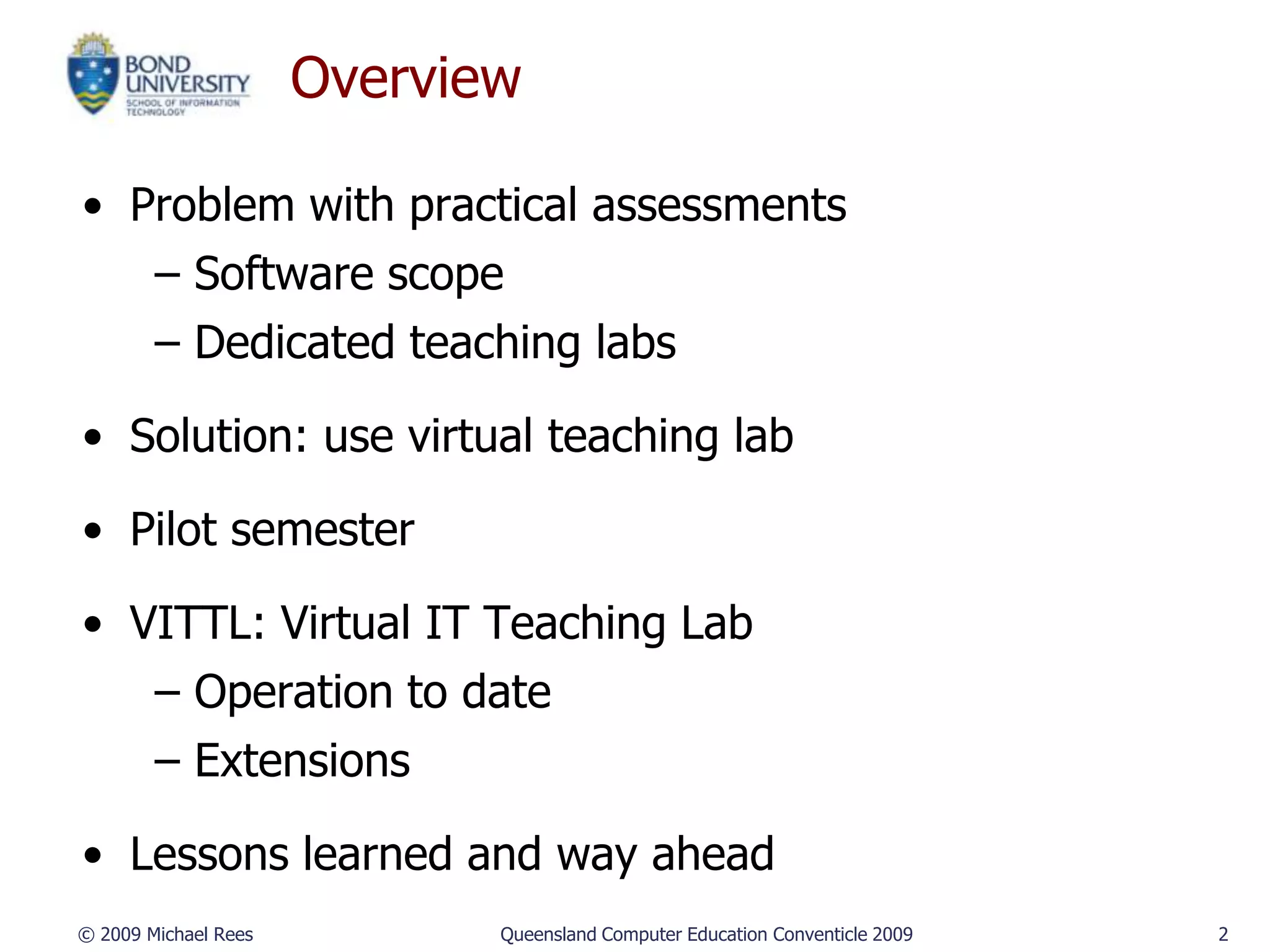 QCEC2009 Virtual IT Teaching Laboratory | PPTX