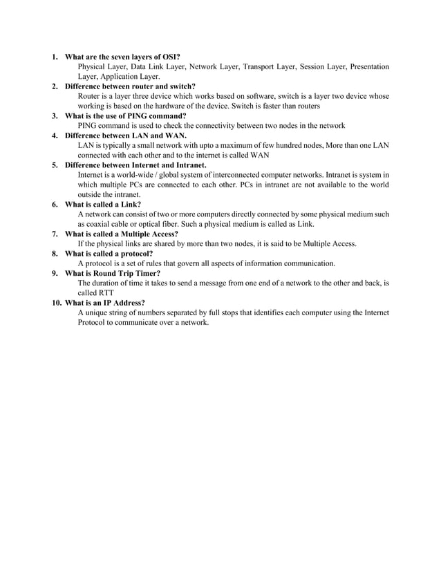 Networks Lab Viva | PDF