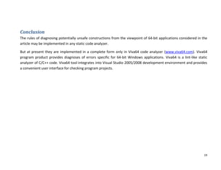 The static code analysis rules for diagnosing potentially unsafe constructions from the ...