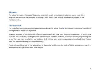 The static code analysis rules for diagnosing potentially unsafe constructions from the ...