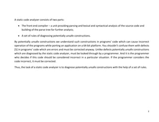 The static code analysis rules for diagnosing potentially unsafe constructions from the ...