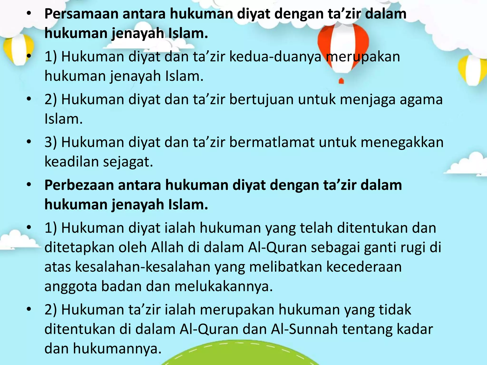 Perbandingan Antara Hukuman Diyat dengan Ta'zir dalam Hukuman Jenayah Islam | PPT