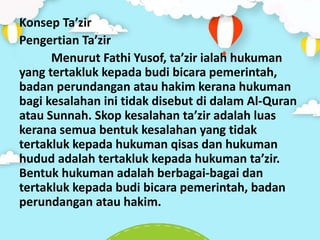 Perbandingan Antara Hukuman Diyat dengan Ta'zir dalam Hukuman Jenayah Islam | PPT