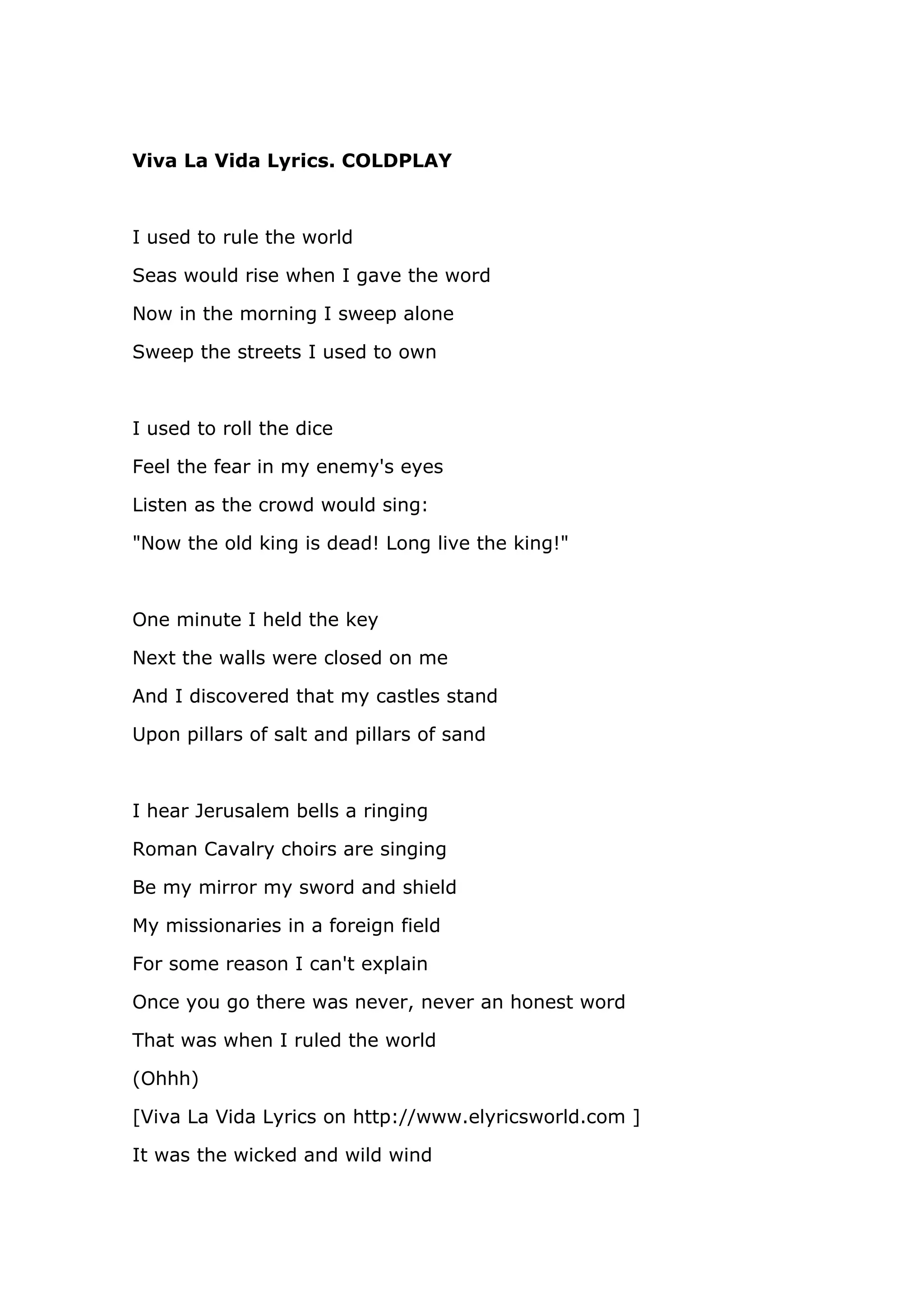 Viva la vida lyrics | DOC