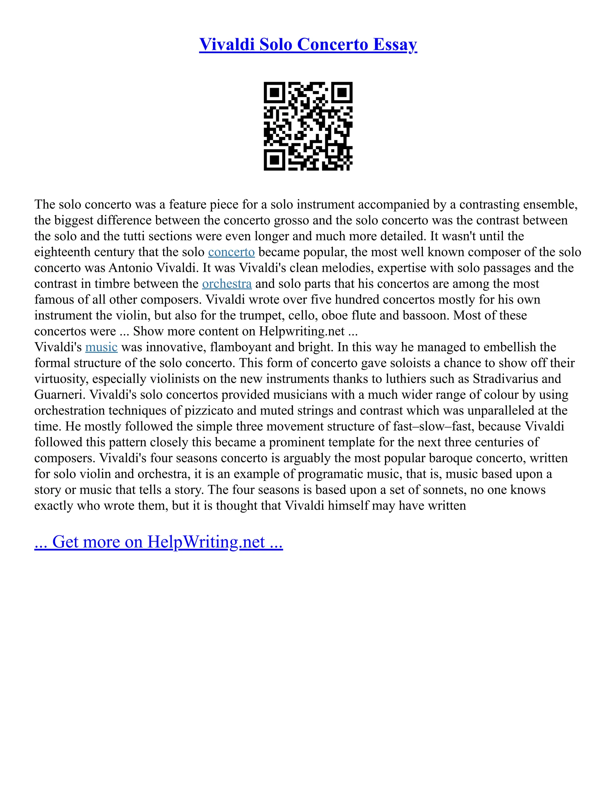 Vivaldi Solo Concerto Essay | PDF