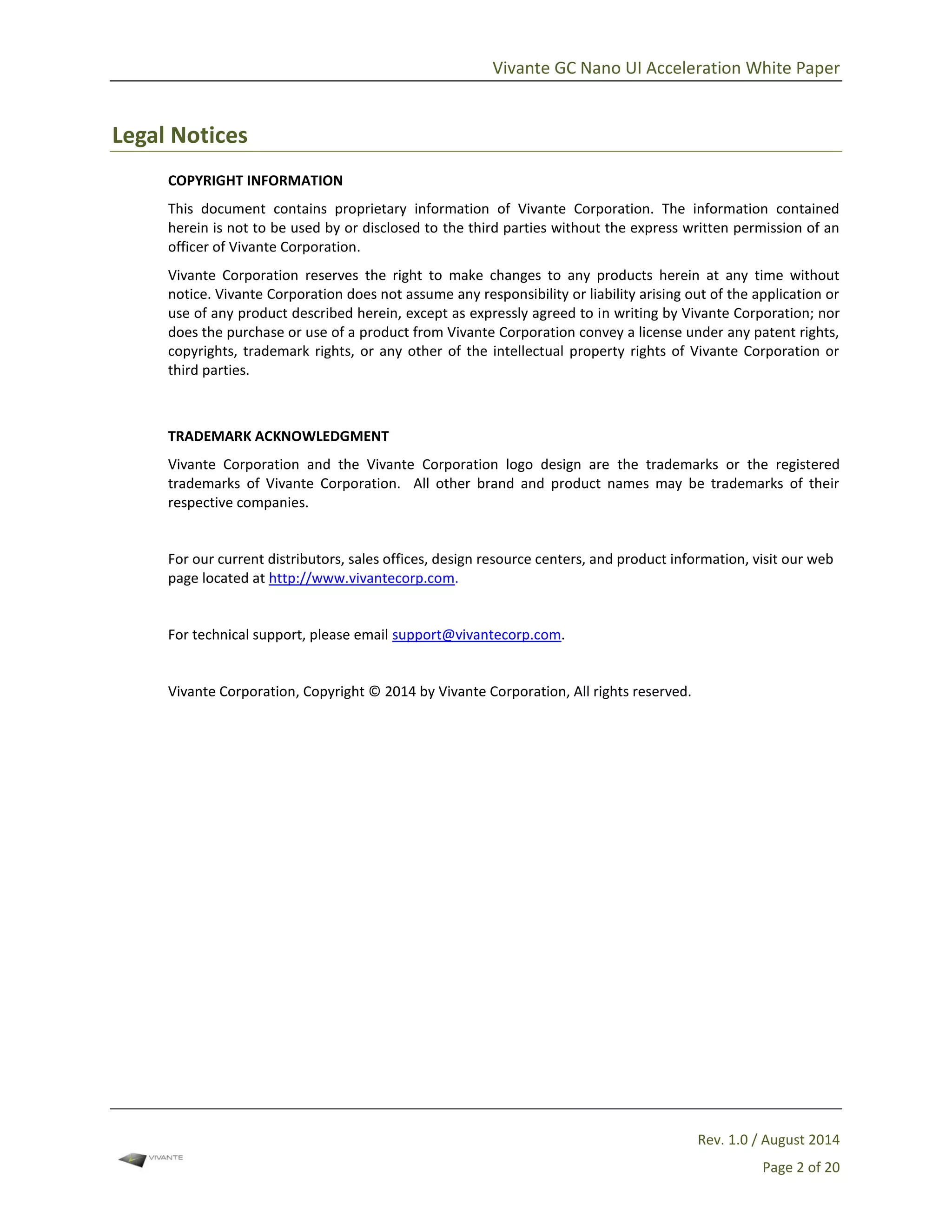 Vivante GC Nano User Interface (UI) White Paper | PDF