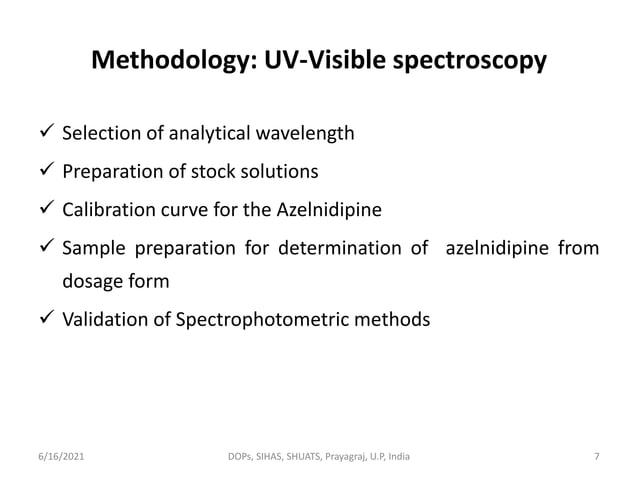 Analytical Method Development and validation of UV-Visible spectroscopy | PPTX | Chemistry | Science