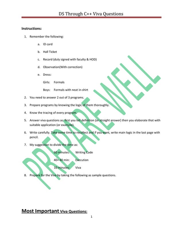 Viva questions ds th c++ | DOC