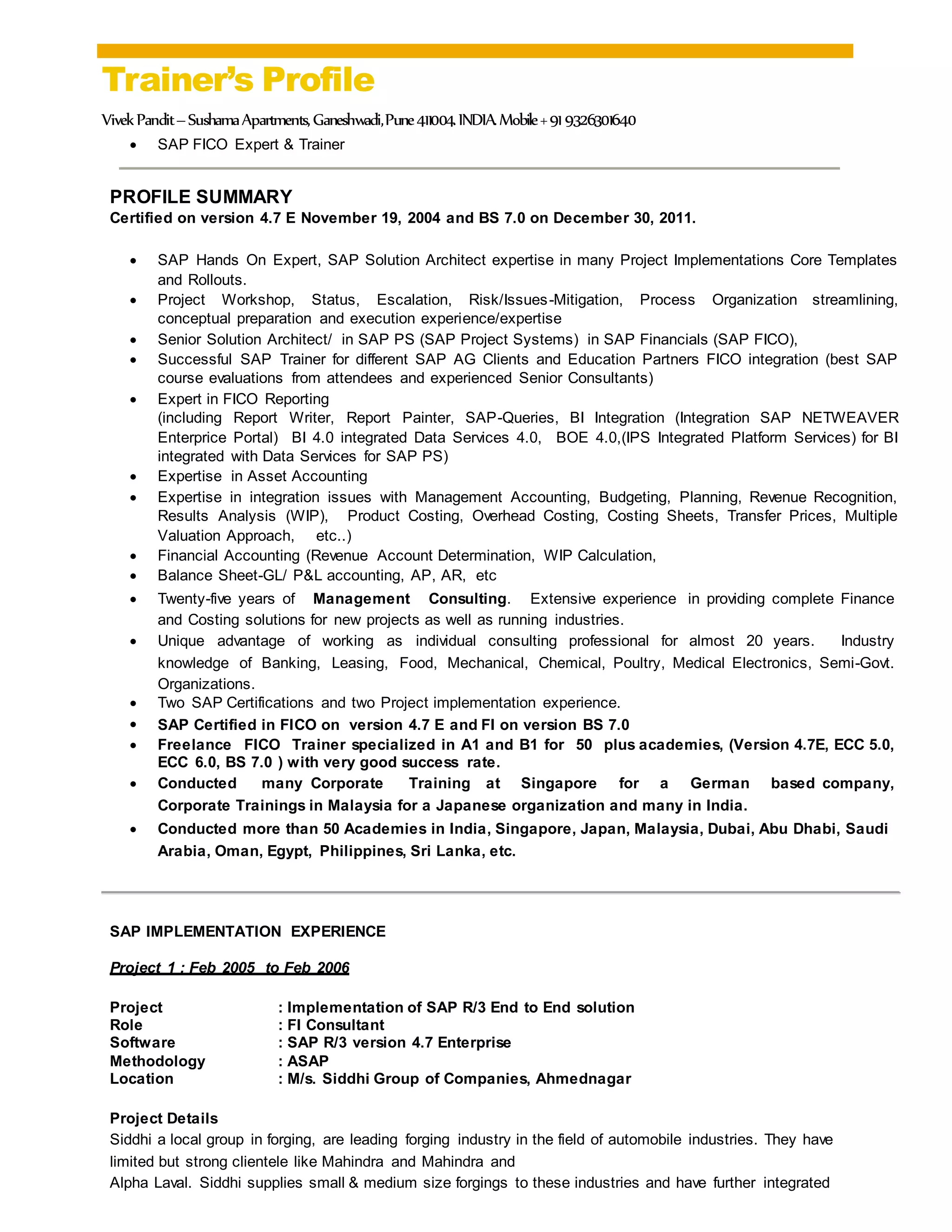 Vivek fico consultant - trainer | DOCX