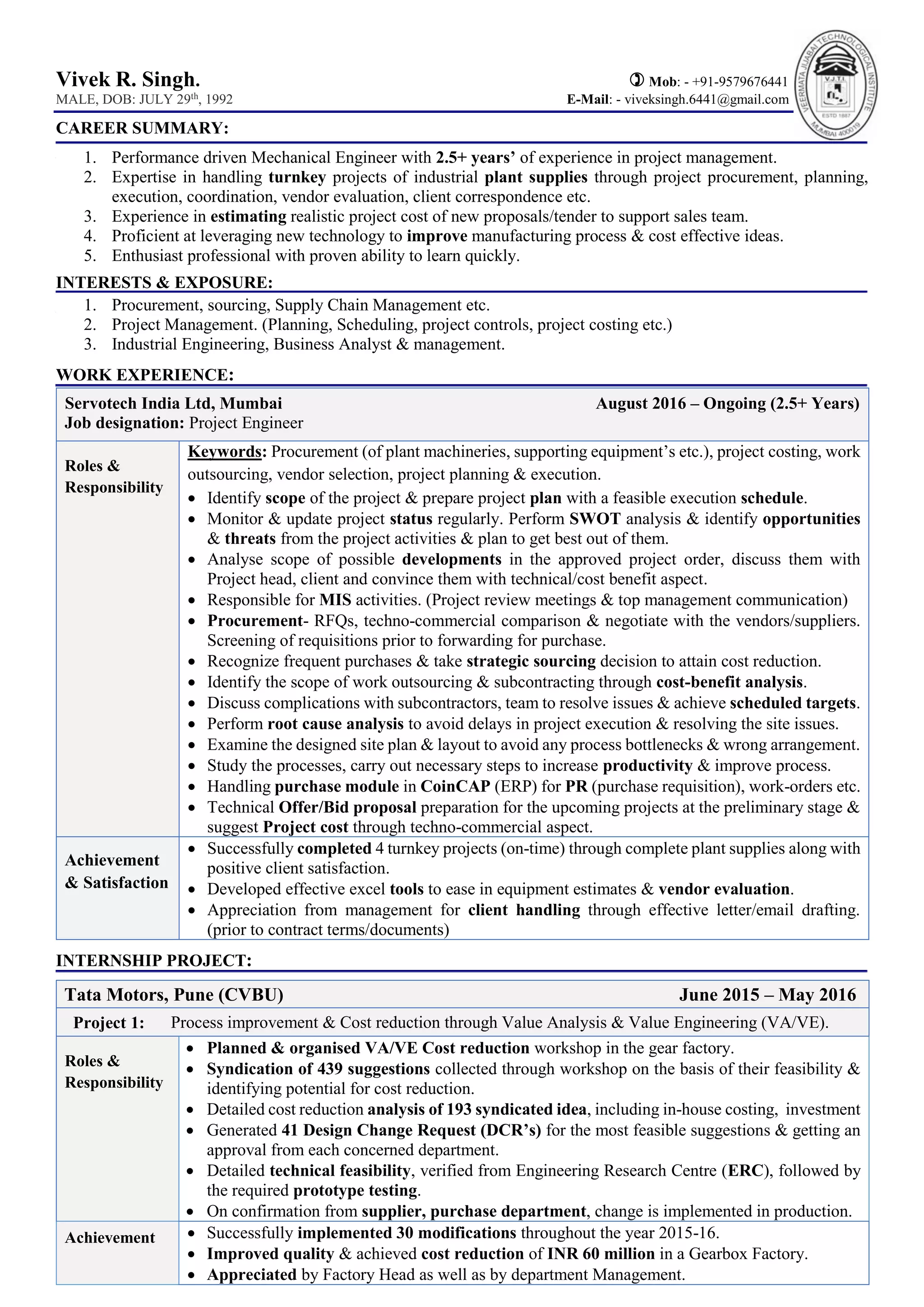 Vivek R singh (resume) | PDF