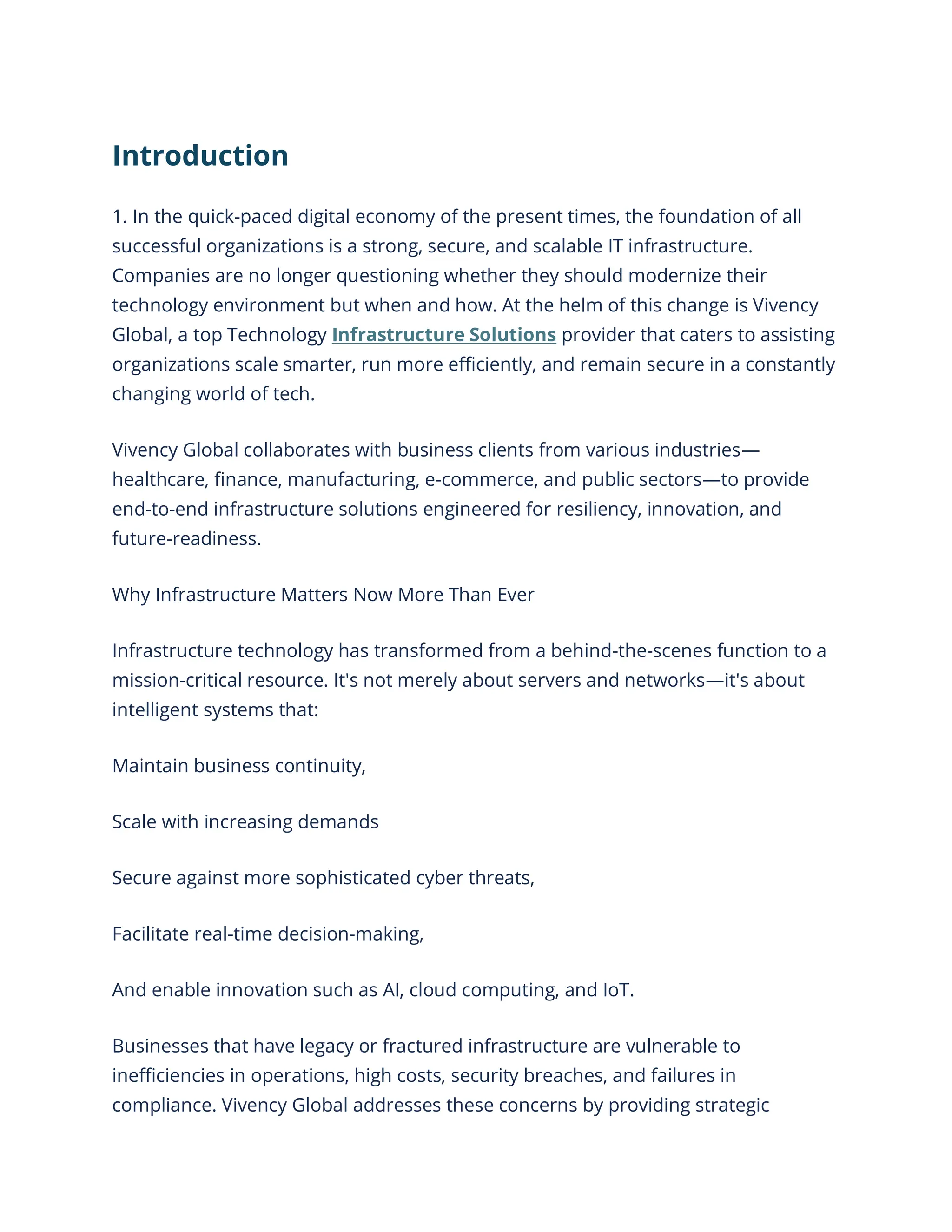 Vivency Global Technology – Future-Ready Infrastructure Solutions | PDF