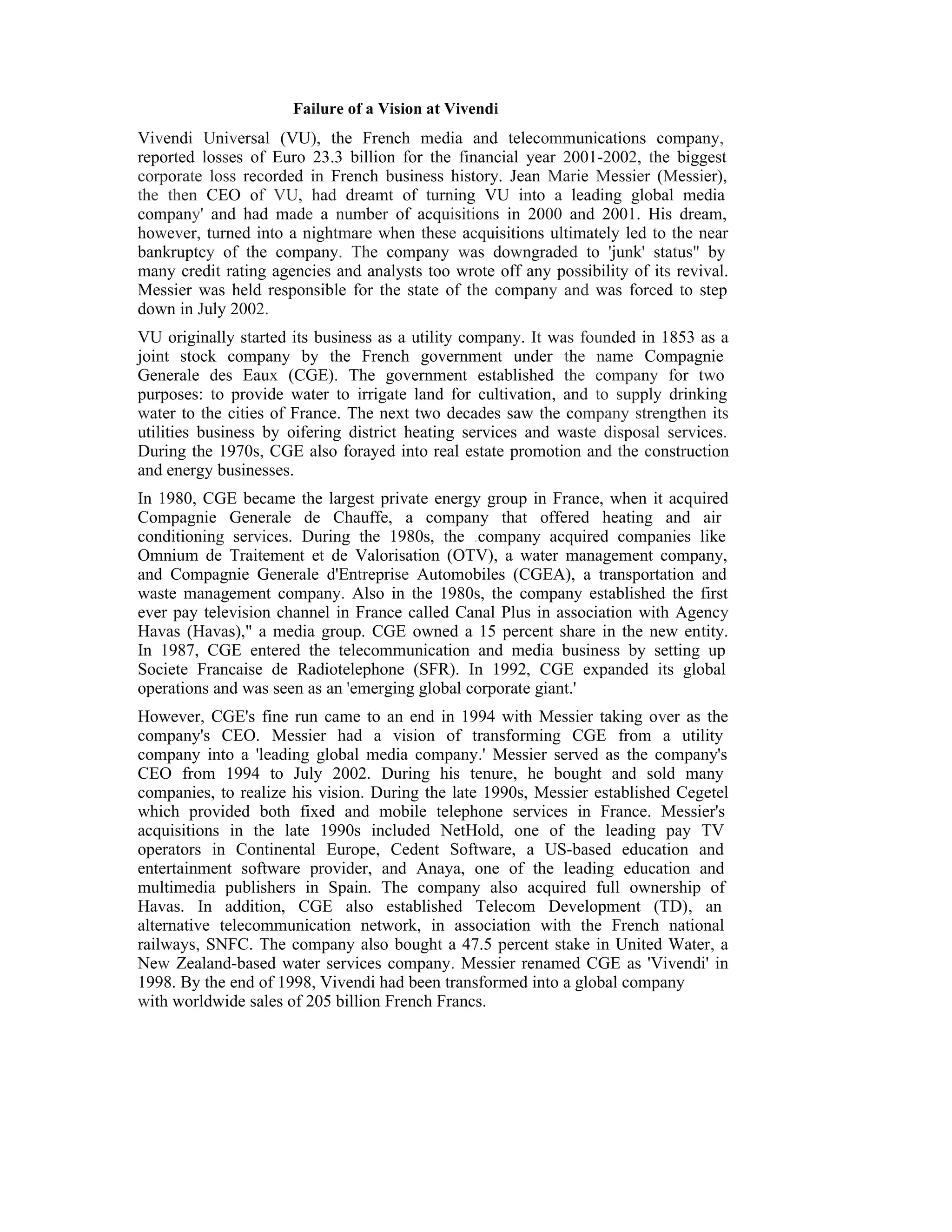 Vivendi failure of vision- cs | DOC