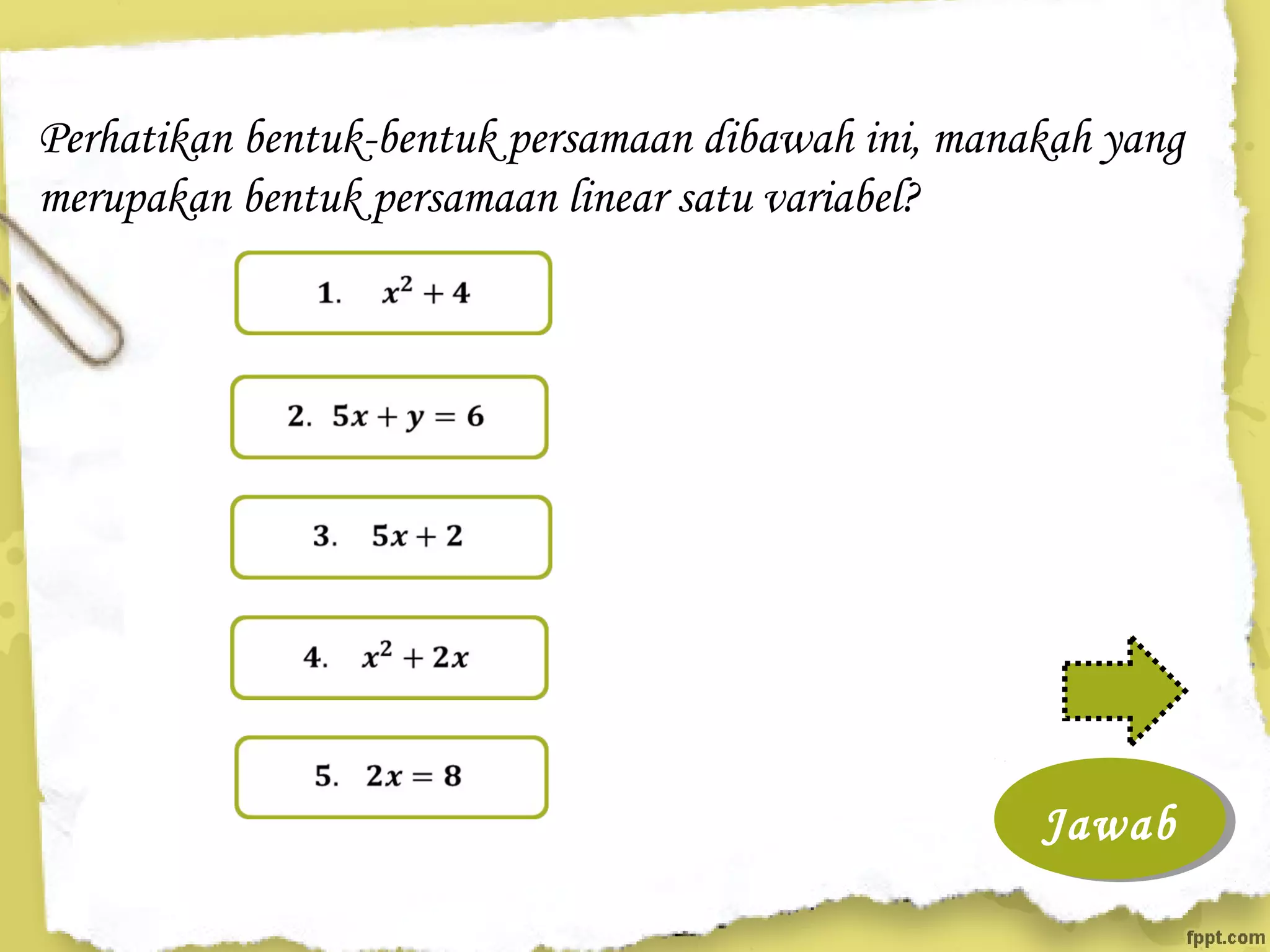 Persamaan Linear Satu Variabel (PLSV) | PPT