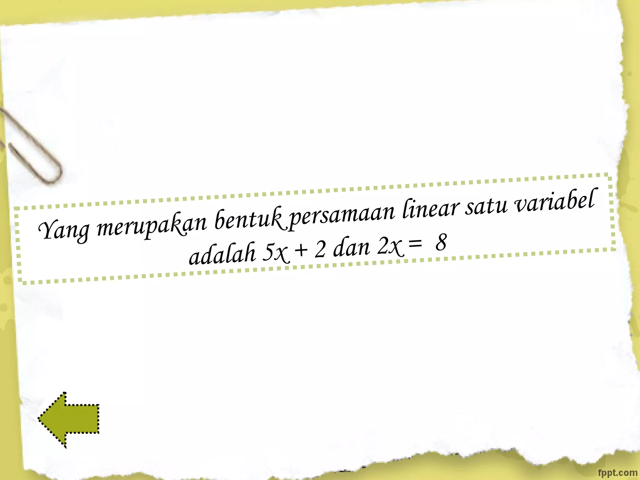 Persamaan Linear Satu Variabel (PLSV) | PPT