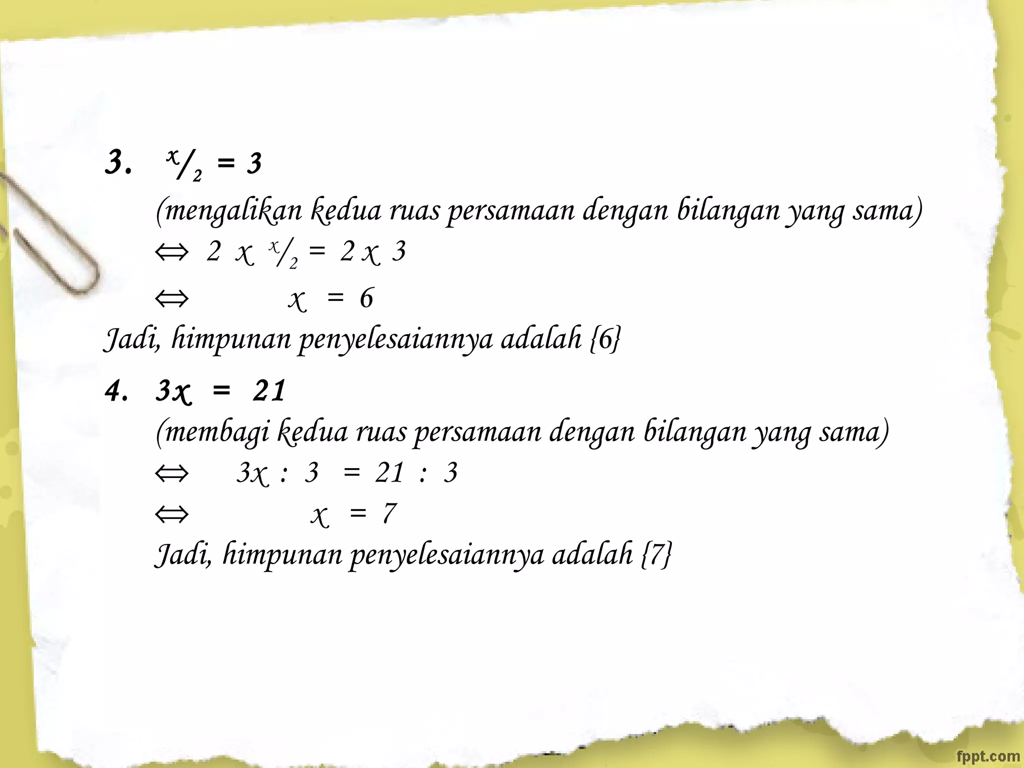 Persamaan Linear Satu Variabel (PLSV) | PPT