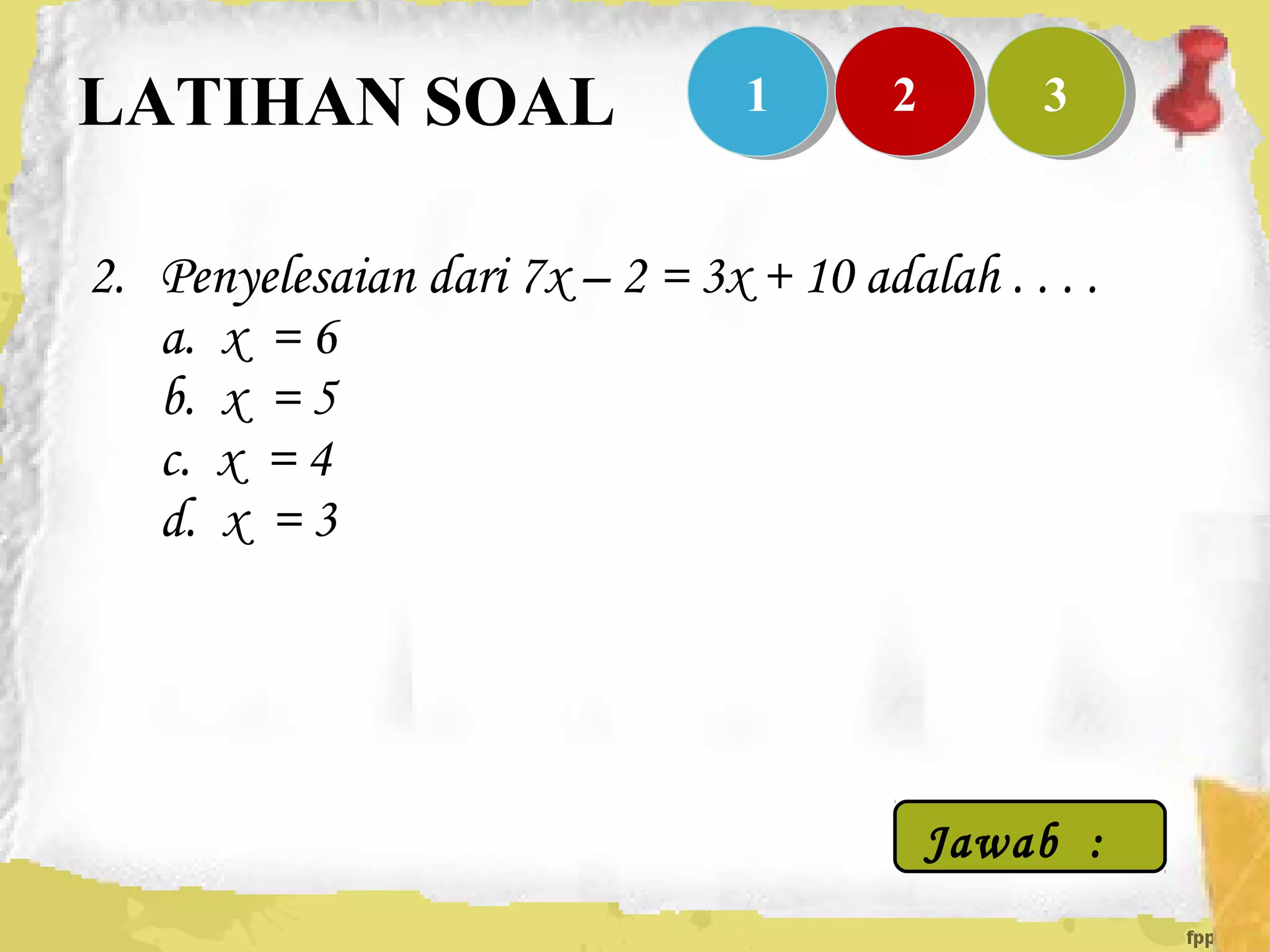Persamaan Linear Satu Variabel (PLSV) | PPT