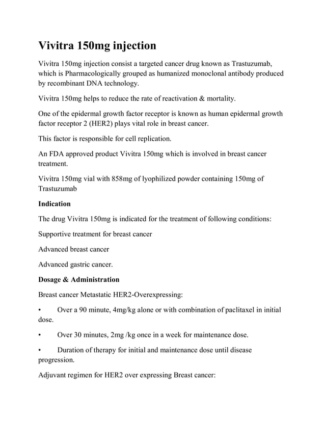 Vivitra 150mg injection | PDF | Cancer | Diseases and Conditions