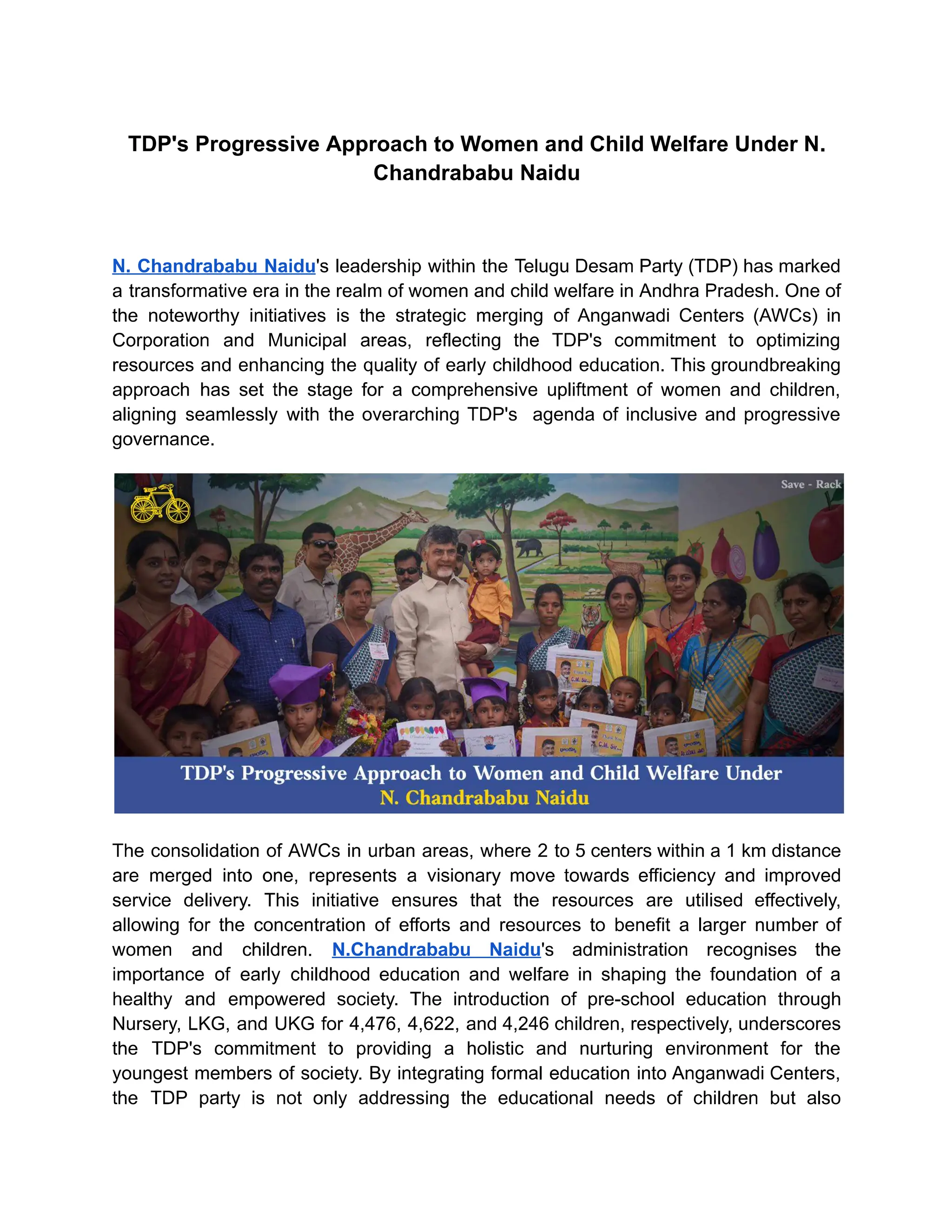 TDP's Progressive Approach to Women and Child Welfare Under N. Chandrababu Naidu | PDF