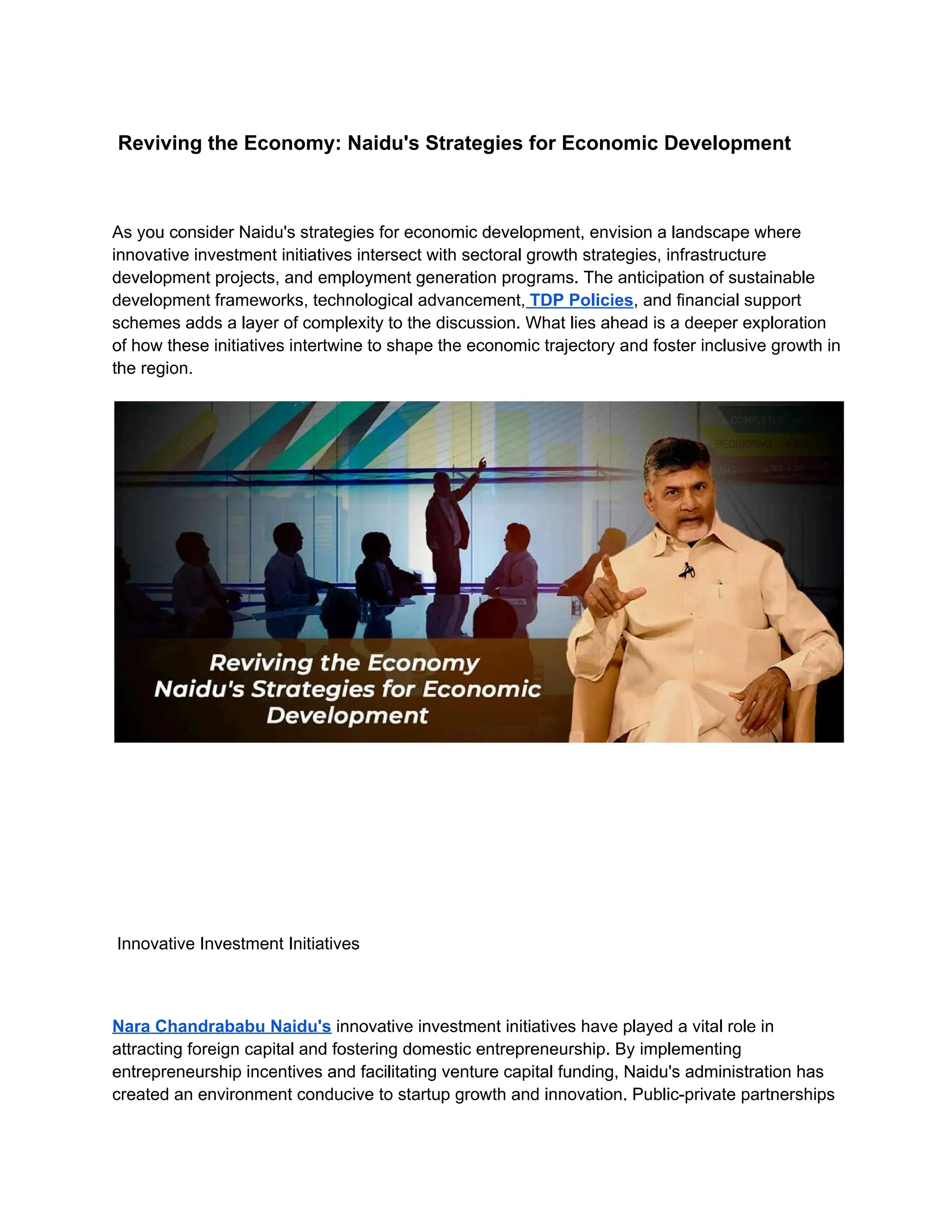 Reviving the Economy: Naidu's Strategies for Economic Development | PDF
