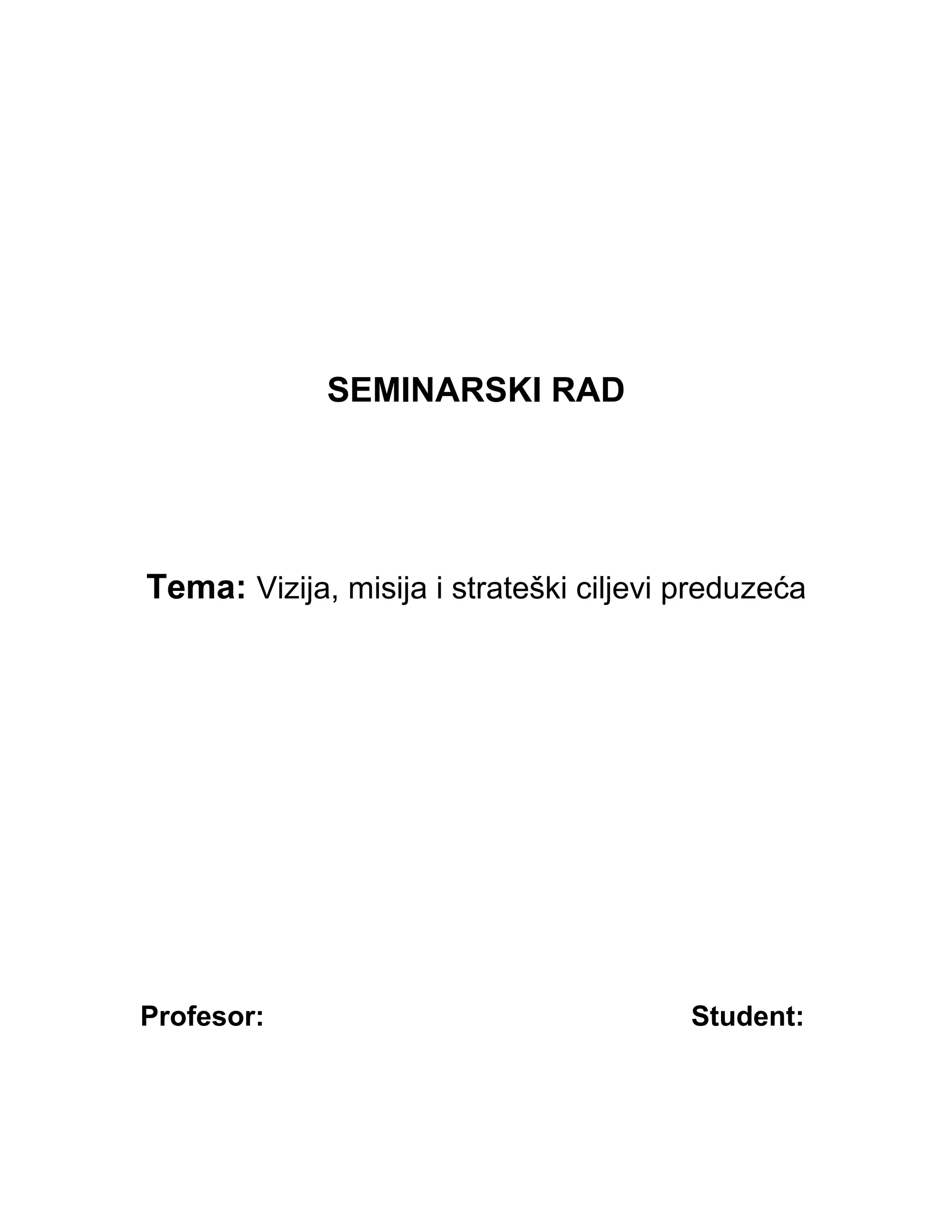 Vizija, misija i strateski ciljevi preduzeca | PDF