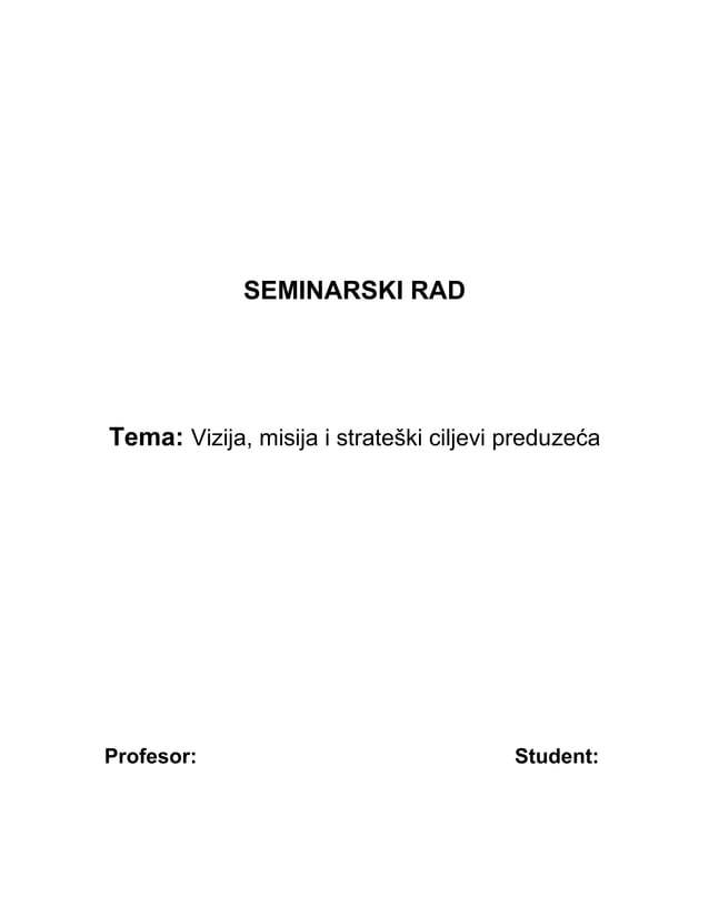 Vizija, misija i strateski ciljevi preduzeca | DOC