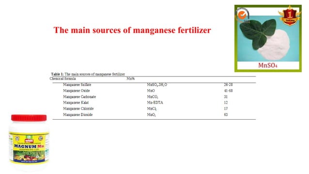 USES OF MANGANESE IN AGRICULTURE | PPTX | Science