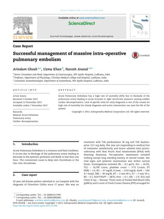 Successful management of massive intra-operative pulmonary embolism | PDF