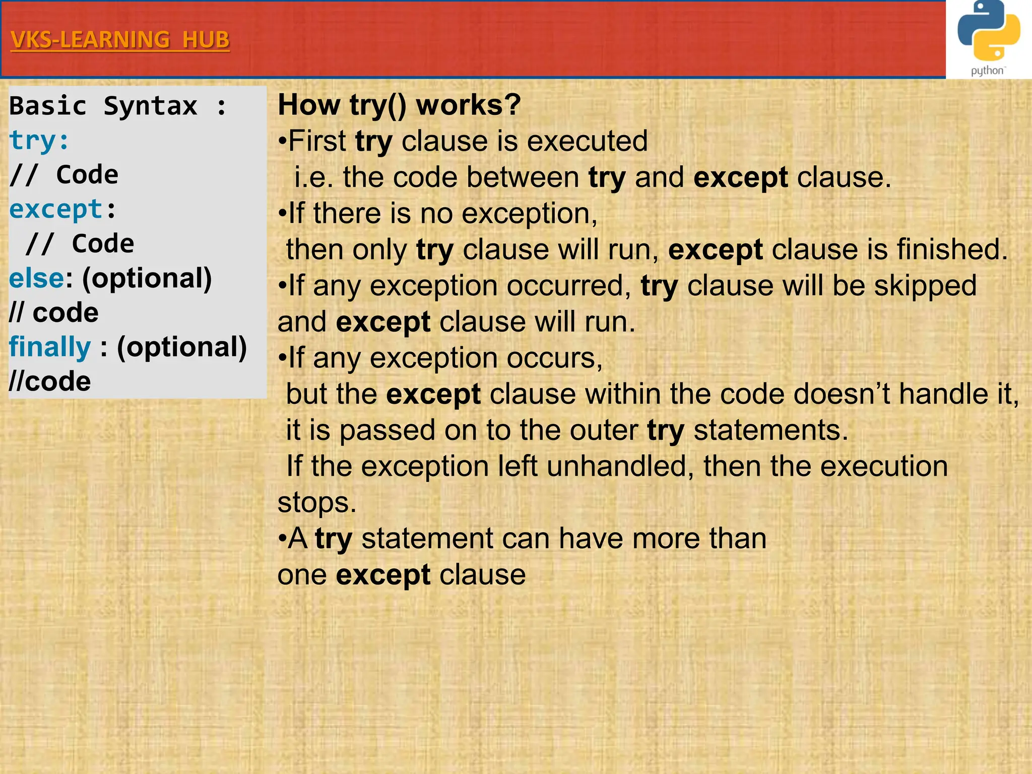 Python Exception handling using Try-Except-Finally | PPT Python Exception handling using Try-Except-Finally | PPT