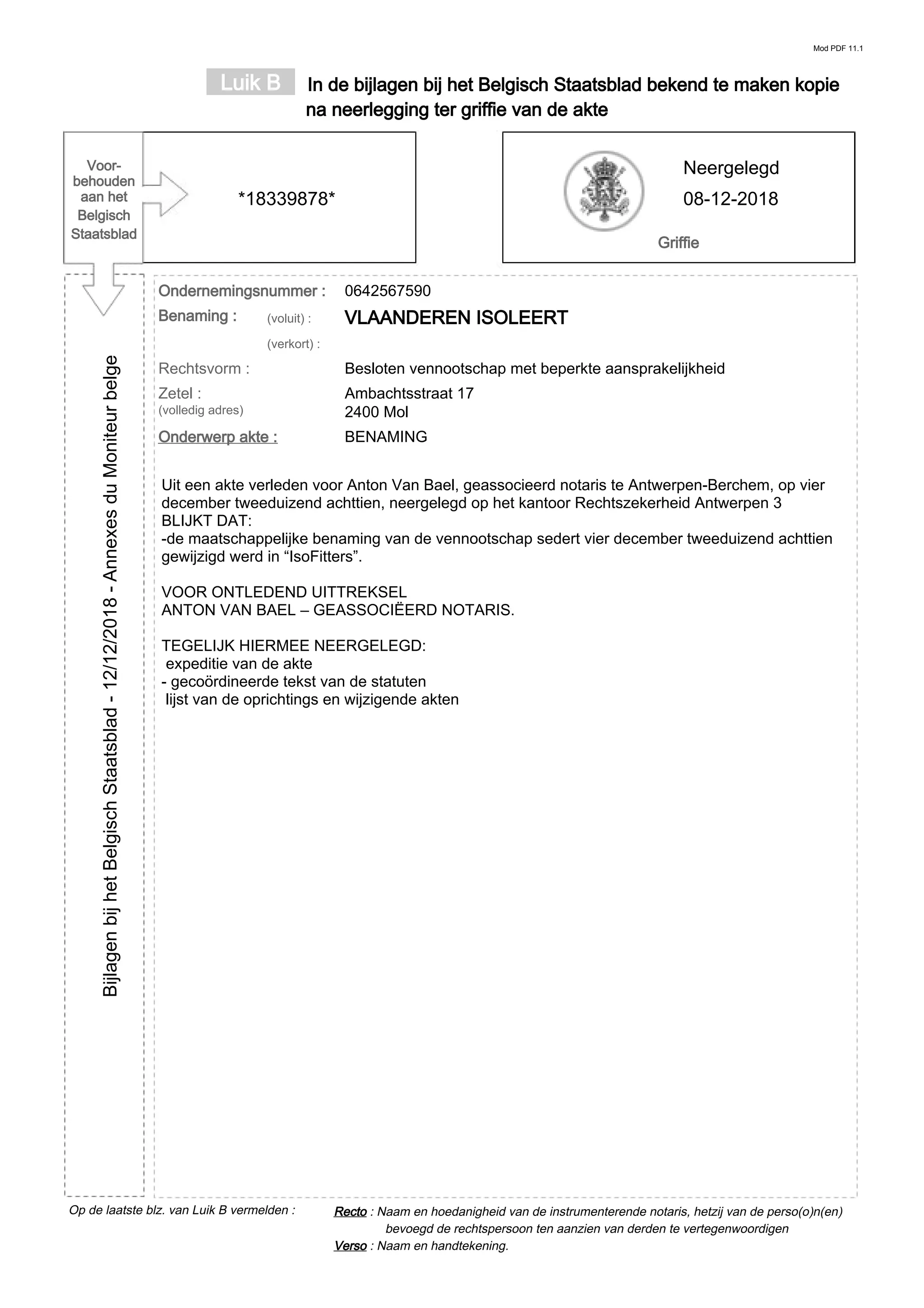 Vlaanderen isoleert wijzigt naam | PDF