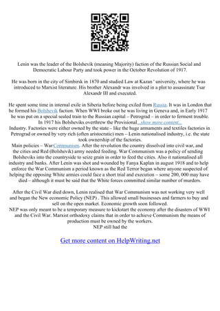 Vladimir Lenin Essay | PDF