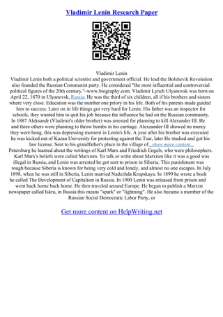 Vladimir Lenin Essay | PDF