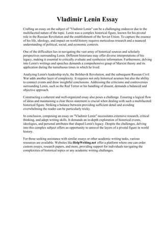 Vladimir Lenin Essay.pdfVladimir Lenin Essay. Lenin russian revolution ...