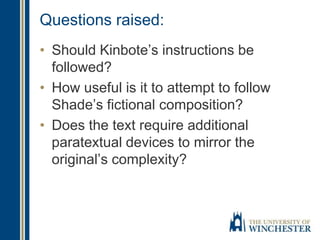 Vladimir Nabokov's Pale Fire and the Problem of Interface | PPTX