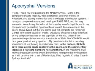 Vladimir Nabokov's Pale Fire and the Problem of Interface | PPTX