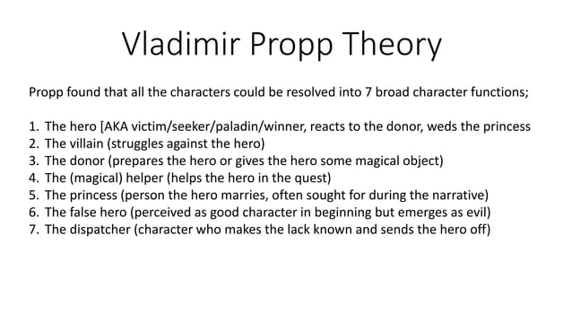 Vladimir propp theory | PPTX | Fantasy | Genres