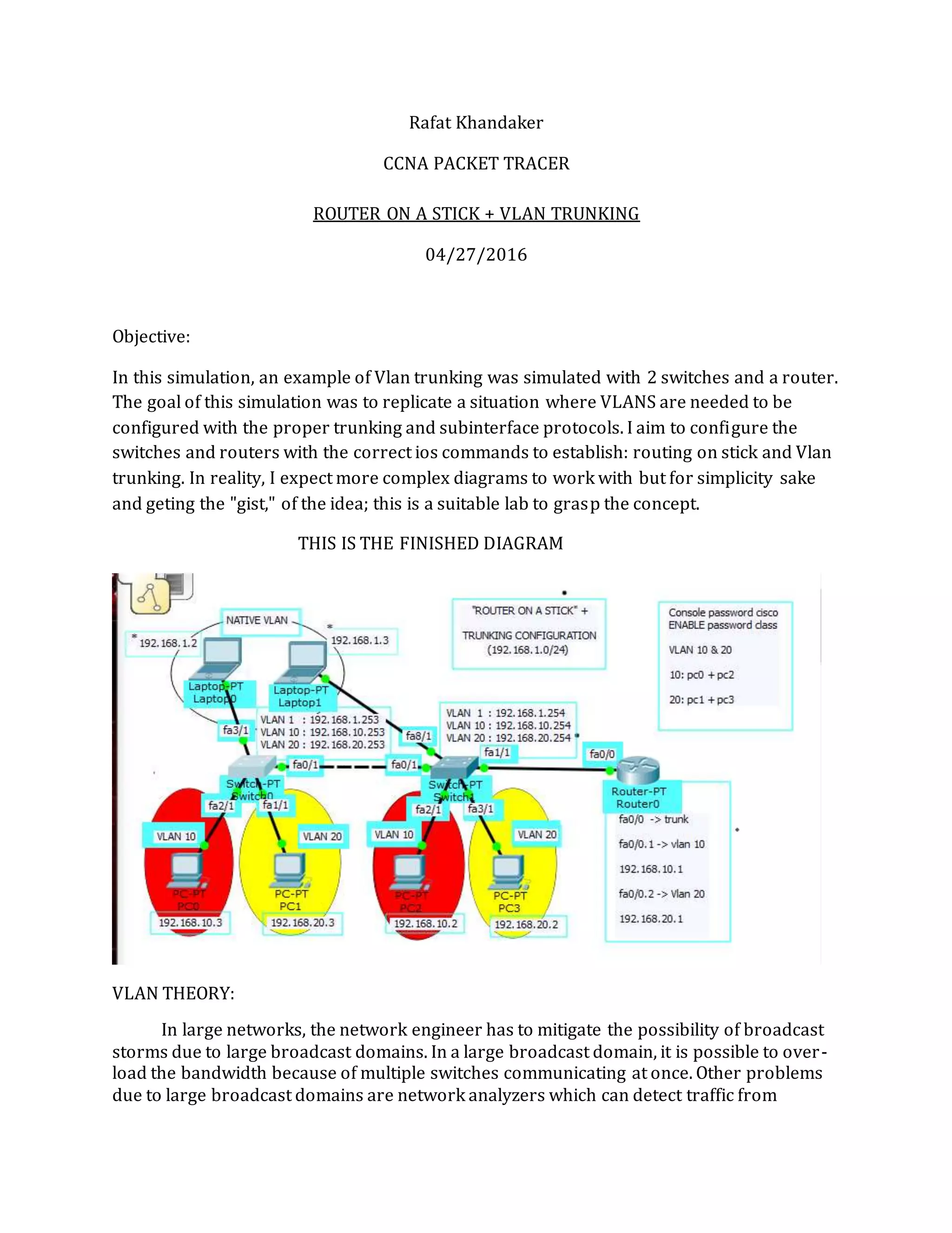 CCNA- Router on stick, VLAN and Trunking | PDF