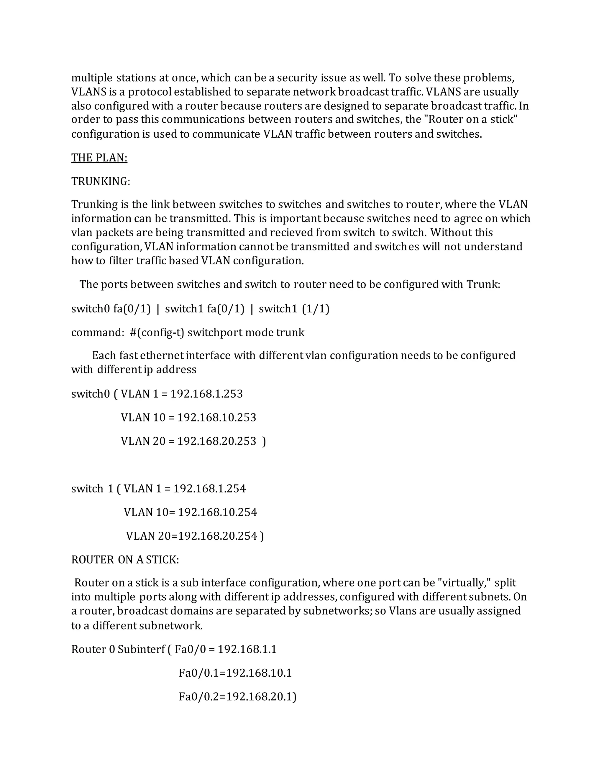 CCNA- Router on stick, VLAN and Trunking | DOCX