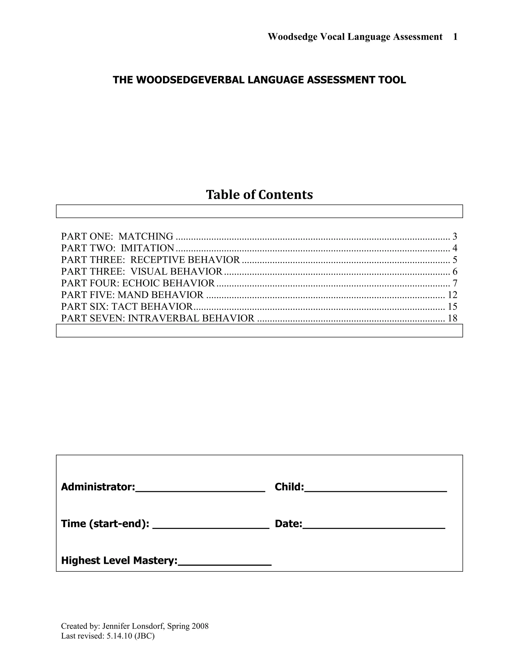 Vocal Verbal Assessment | DOCX
