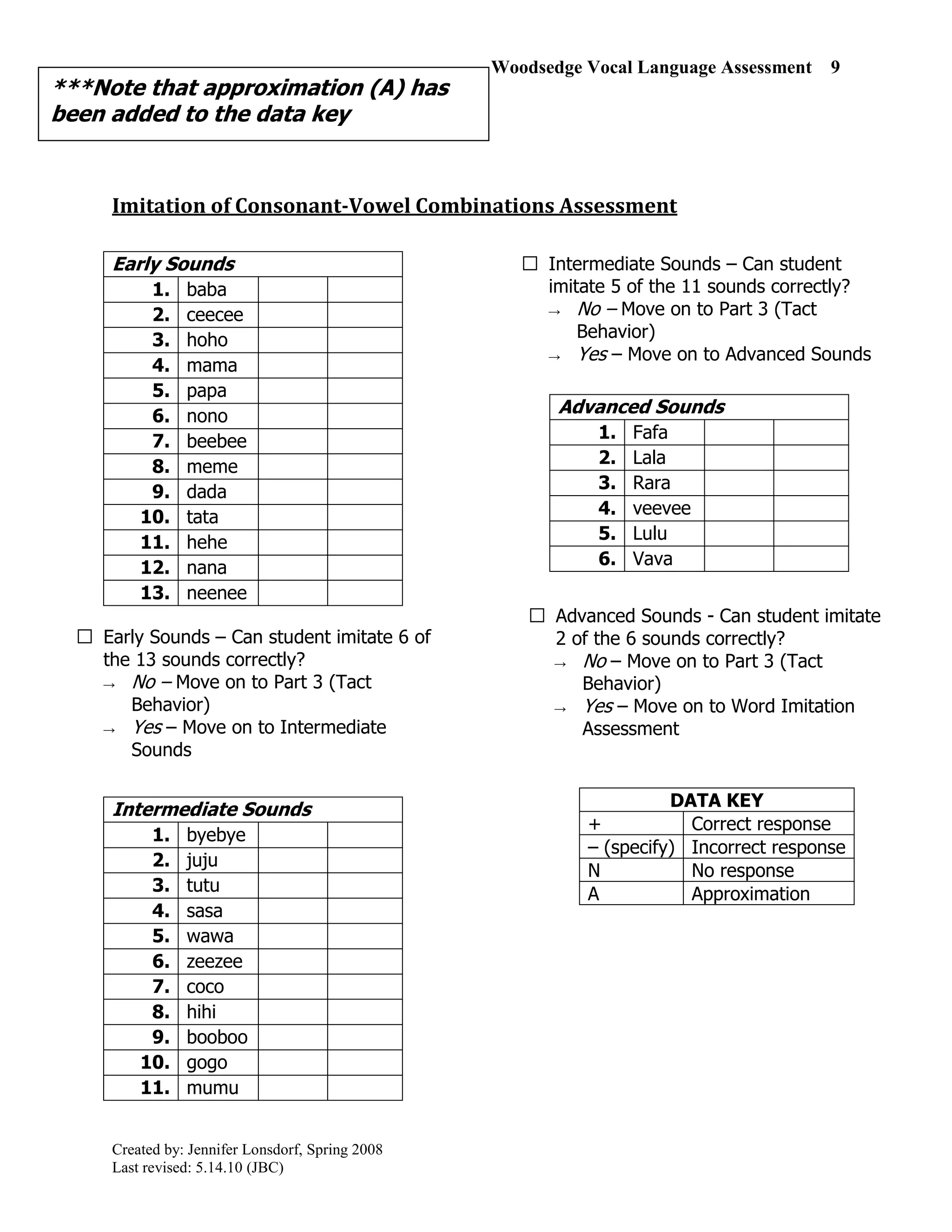 Vocal Verbal Assessment | DOCX